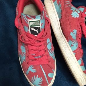 Puma | Shoes | Pretty Pink Pumas With Turquoise Designs | Poshmark